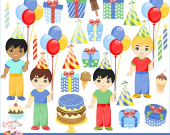 Colorful Birthday Party Boys Digital Clipart Set For-personal and ...