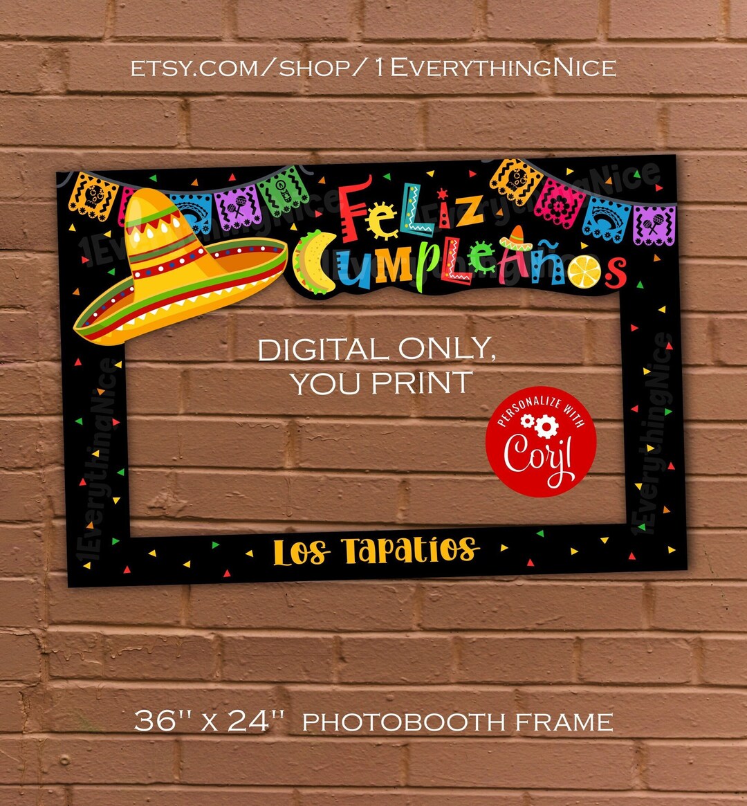 Taco Feliz Cumpleaños Theme 36" X 24" Photo Booth Frame Printable ...