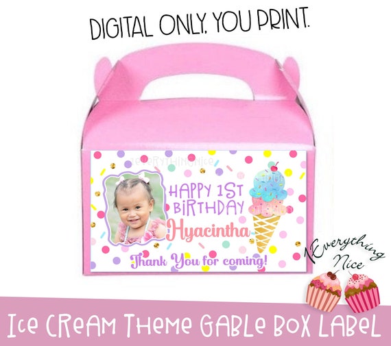 DIGITAL DOWNLOAD Ice Cream Birthday Gable Box Gift Box Candy Box Favor ...