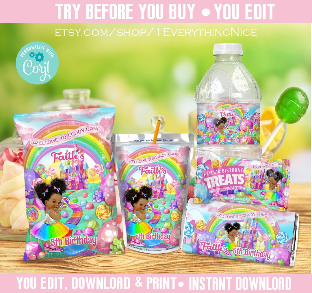 Editable Candy Land Candyland Candy Girl DIGITAL DOWNLOAD Birthday ...
