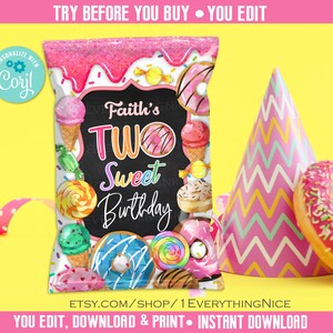 Editable DIGITAL Instant DOWNLOAD Pink Two Sweet Sweets Donuts Ice ...