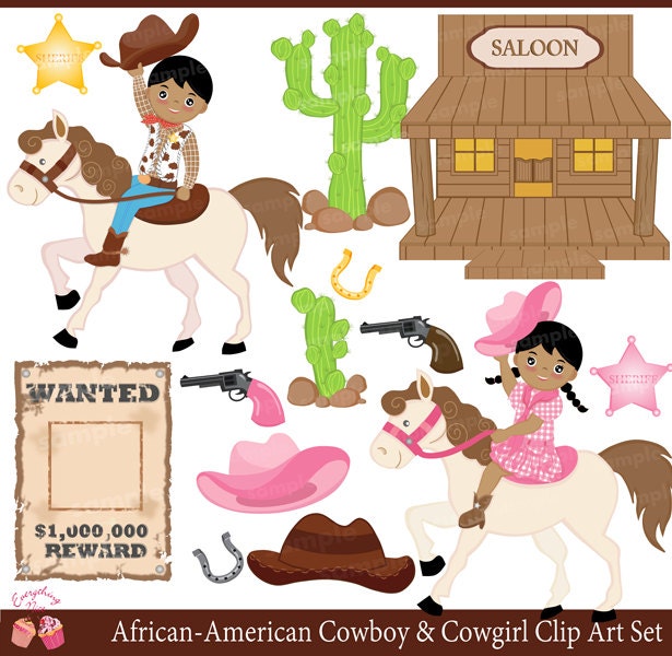 African-american Cowboy and Cow Girl Clipart Set - Etsy