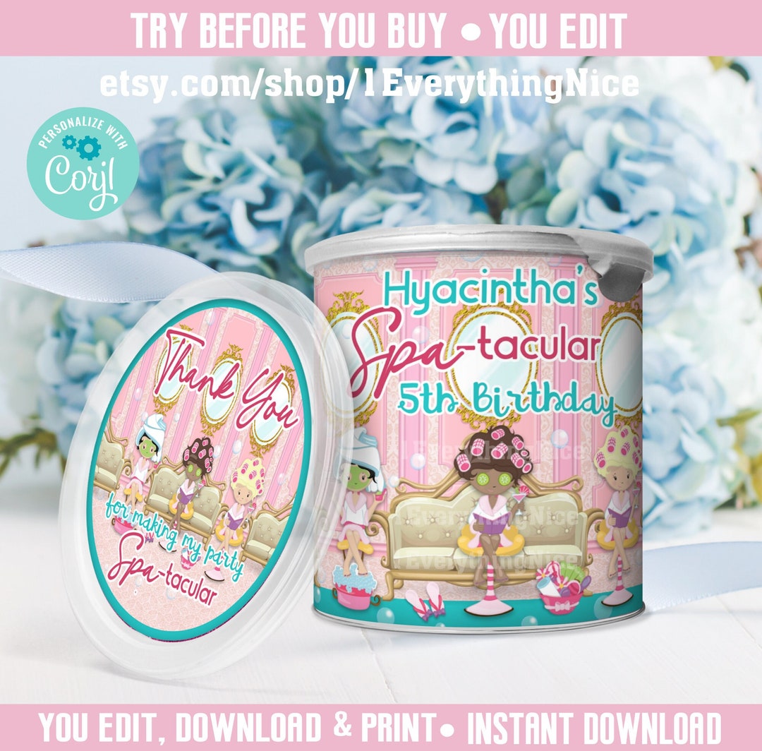 Spa-tacular Spa Party Potato Chips Can Label Birthday Baby Shower Party ...