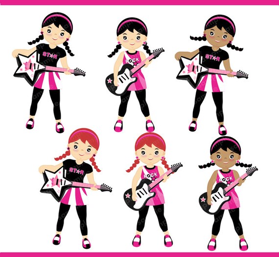 Rockstar Girl Clipart Coloring
