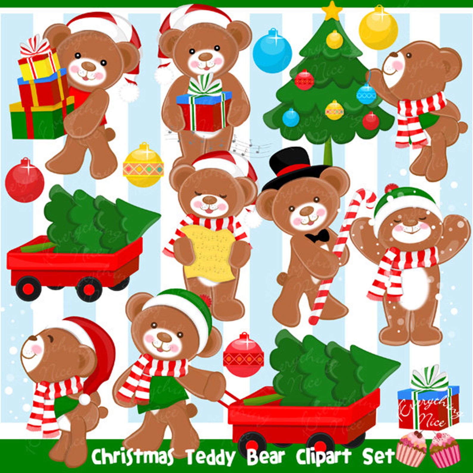 Christmas Teddy Bear Clipart Set - Etsy