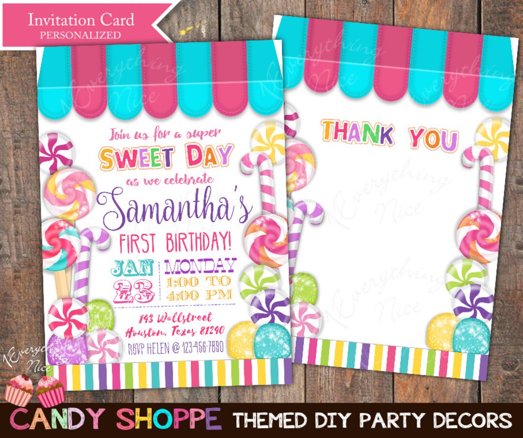 Candy Sweet Shoppe Theme Birthday Invitation and Thank You - Etsy