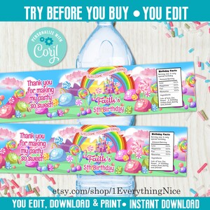 Candy Land Candyland Birthday Party Printable Labels Editable DIGITAL ...