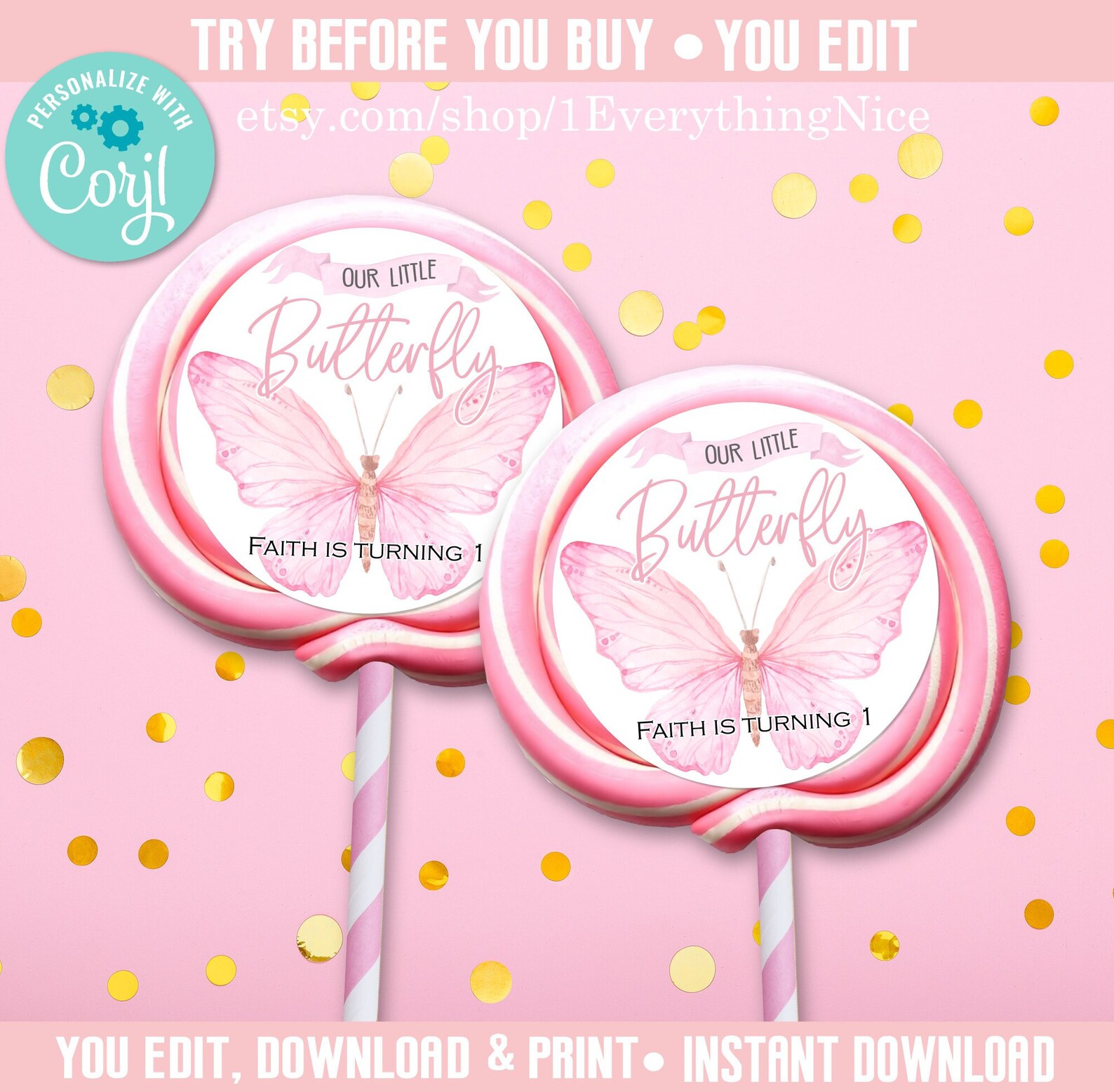 Editable DIGITAL Instant DOWNLOAD Pink Butterfly Butterflies - Etsy