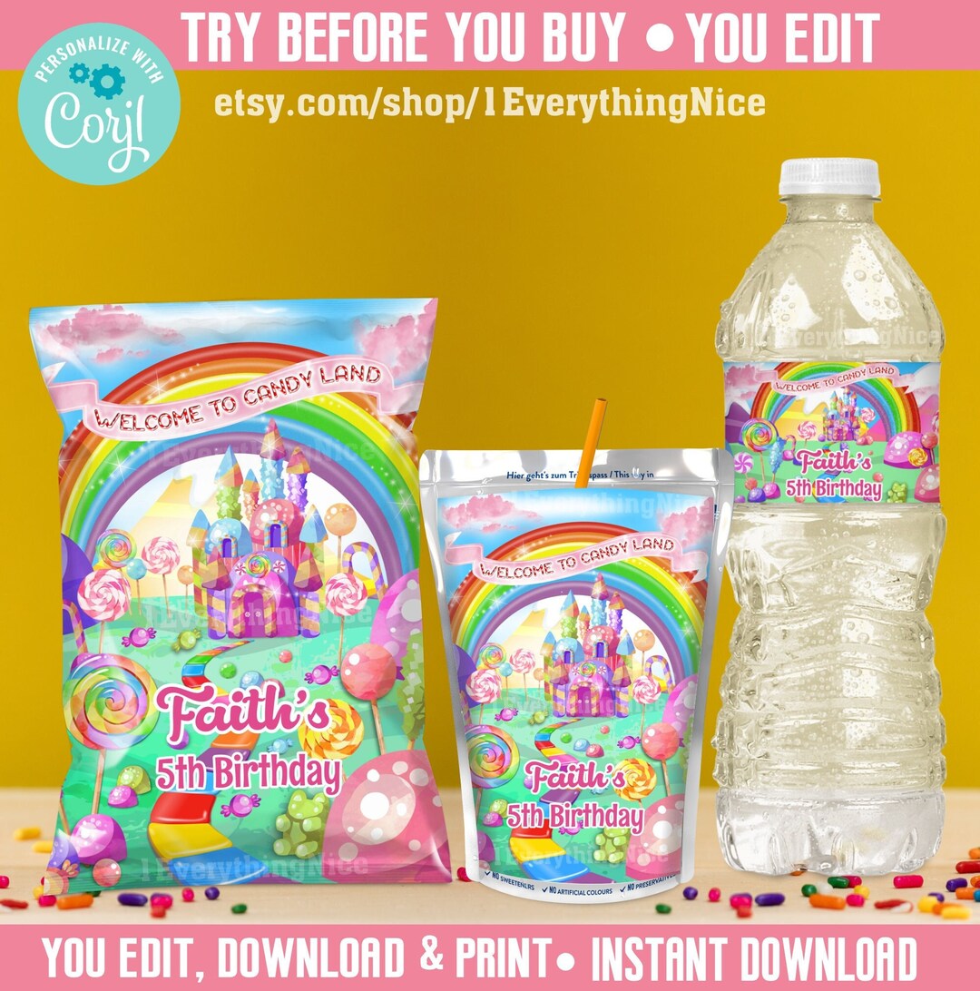 Candy Land Candyland Birthday Party Printable Labels Editable DIGITAL ...