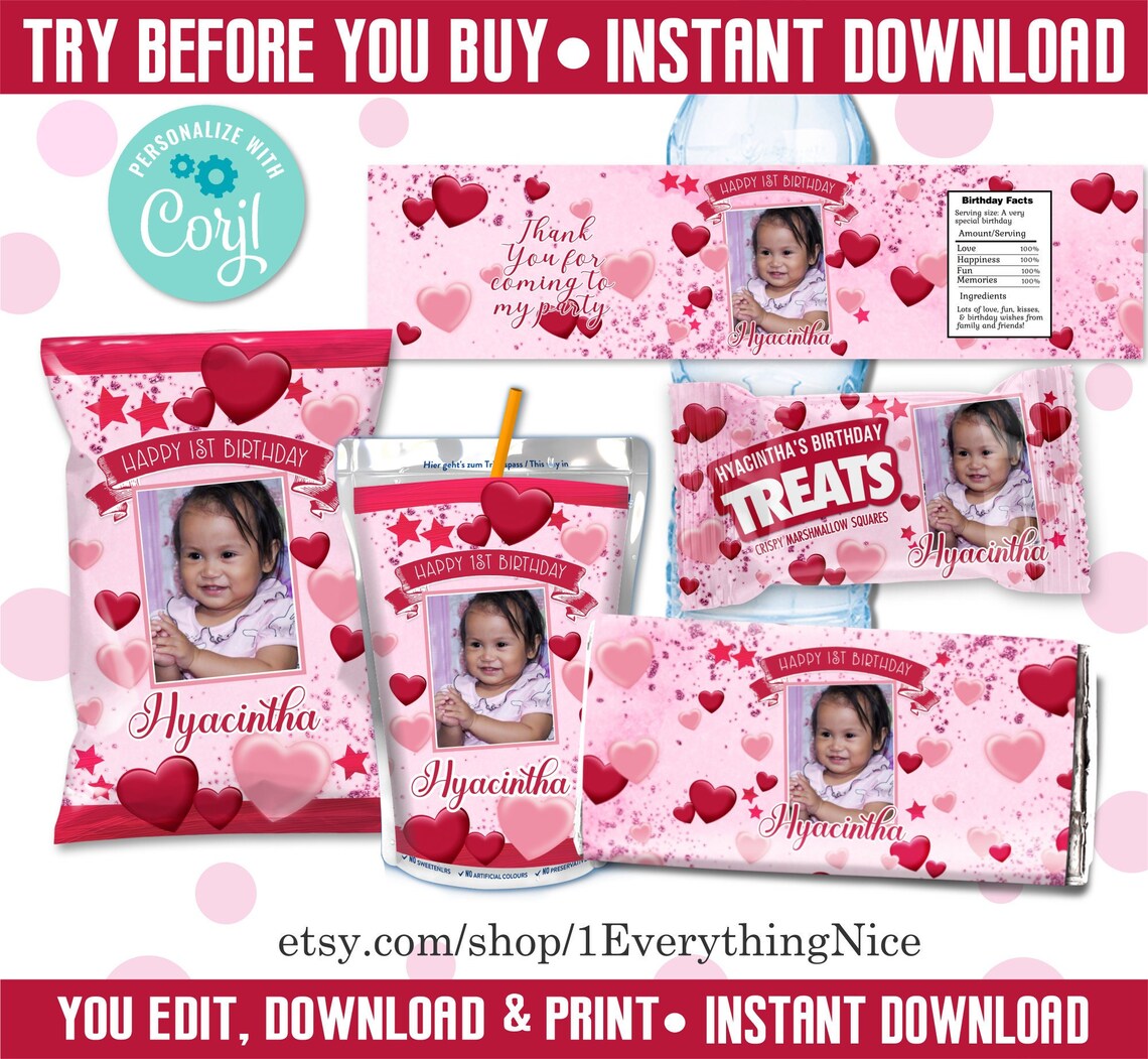 Editable DIGITAL DOWNLOAD Valentine Valentine Theme Birthday - Etsy