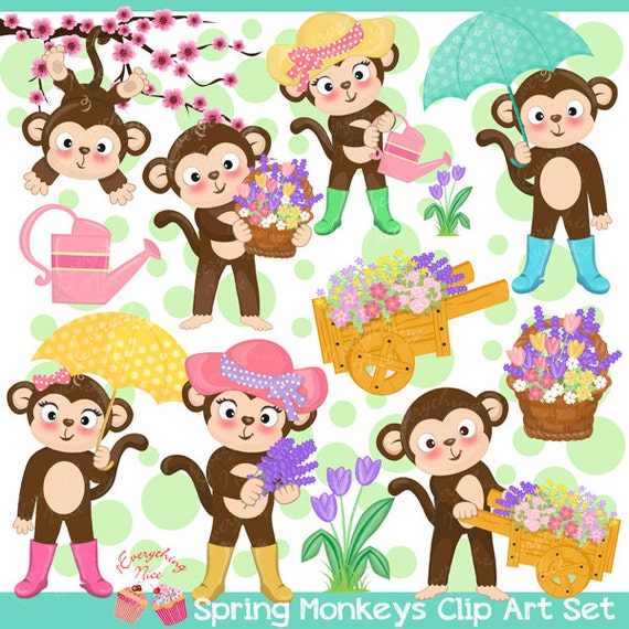Spring Monkeys Clipart Set by 1Everything Nice | Catch My Party