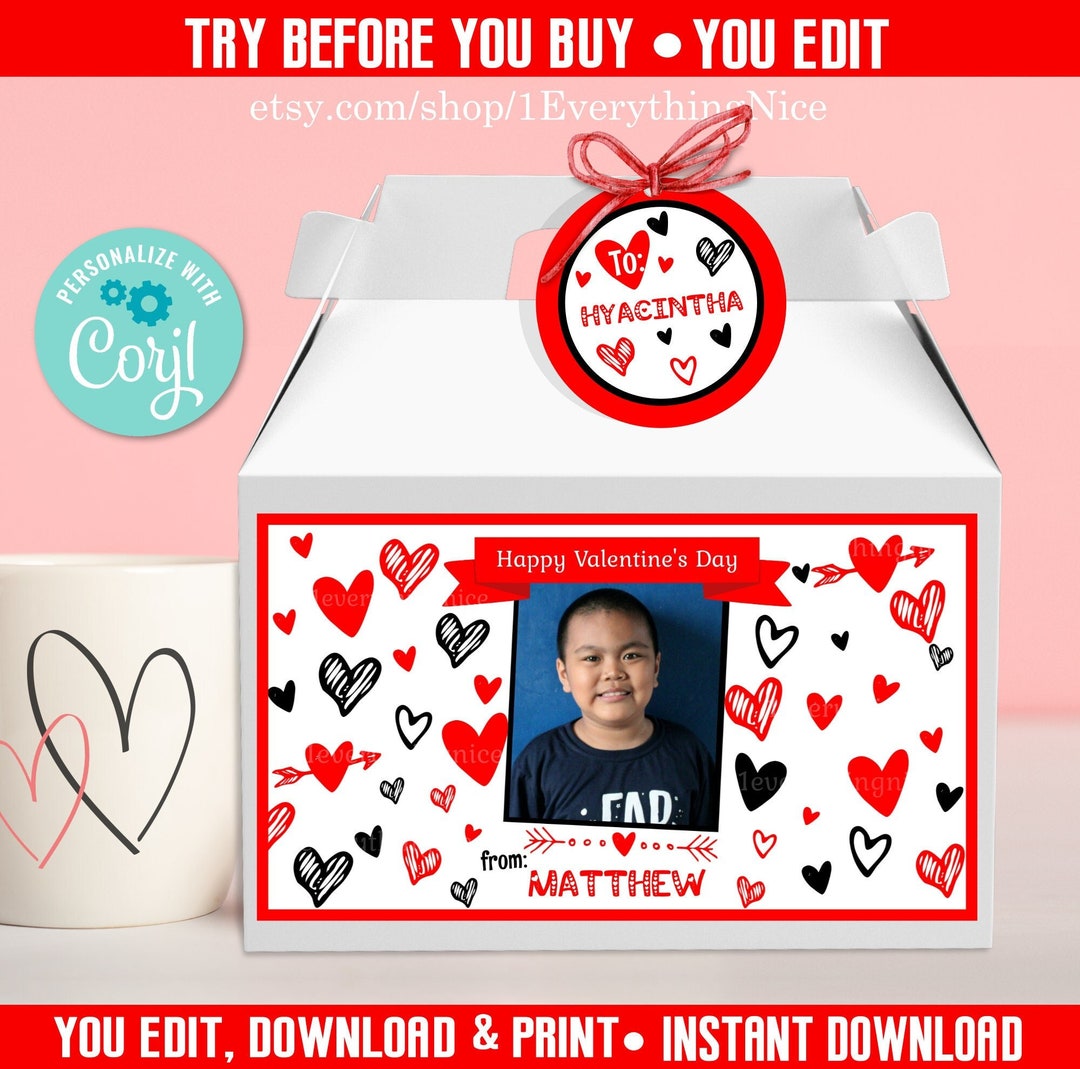 Editable DIGITAL Instant DOWNLOAD Valentine Valentines Day Gable Gift ...