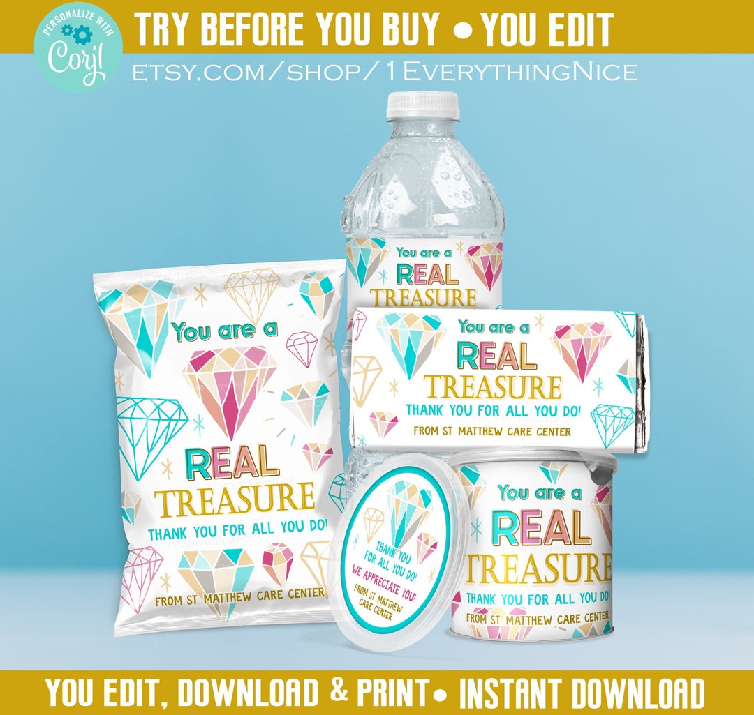 You Are A Real Treasure Appreciation Wrappers Labels Bundle Set 2 ...