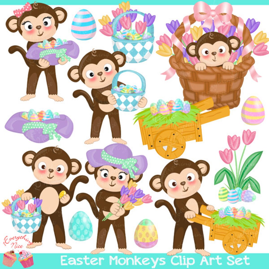 Easter Monkeys Clip Art Set - Etsy