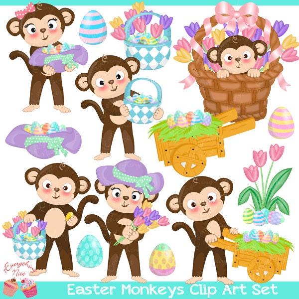 Easter Monkeys Clip Art Set - Etsy