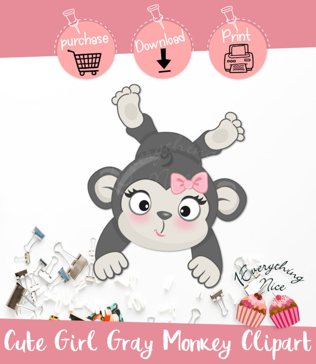 Gray Girl Monkey Clip Art - Etsy