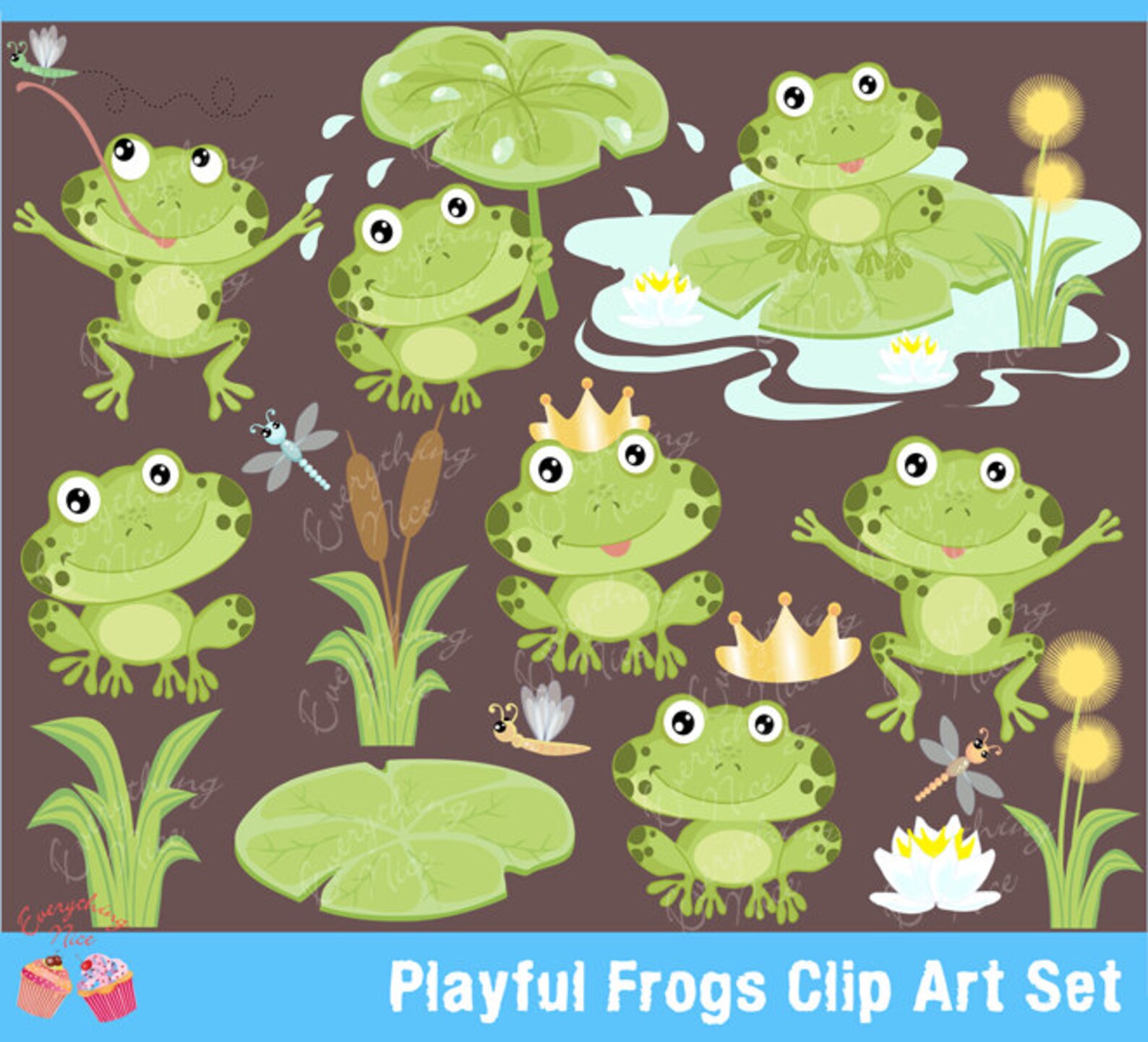 Playful Frogs Clipart Set - Etsy