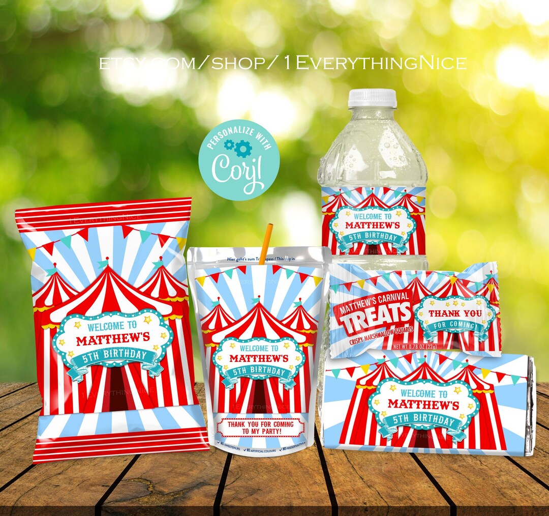 Circus Carnival Theme Editable DIGITAL Wrappers & Labels Set Bundle 3 ...