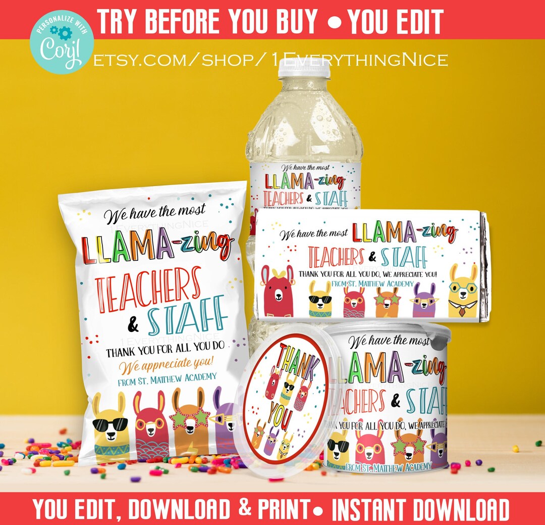 Llamazing Teachers & Staff Appreciation Wrappers Labels Bundle Set 2 ...