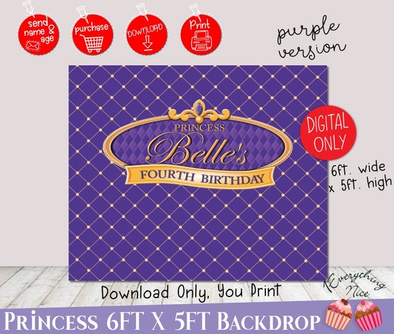DIGITAL DOWNLOAD Princess Purple Theme 72" x 60" Happy Birthday ...