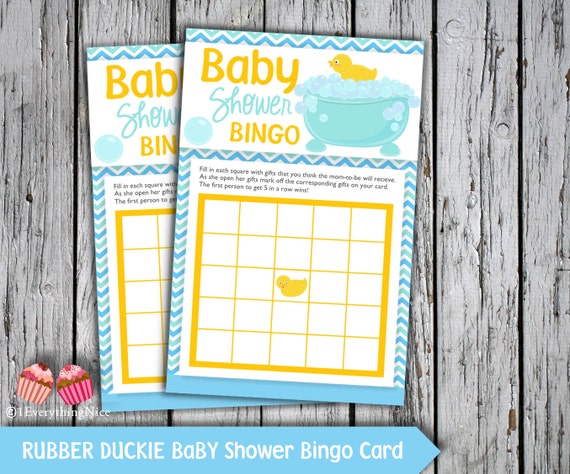 Rubber Duckie Blue Baby Shower Bingo Cards by 1Everything Nice | Catch ...