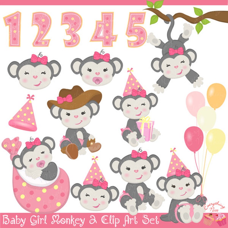 Baby Girl Monkey 2 Clip Art Set - Etsy