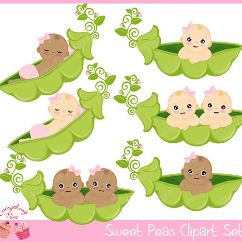Peas in a Pod Clip Art Sweet Peas Clipart Baby Babies Green | Etsy