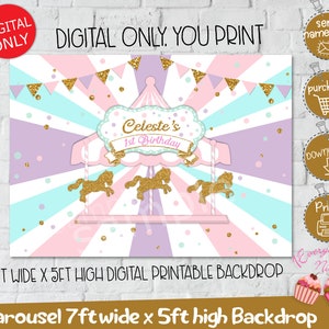 DIGITAL DOWNLOAD Carousel Pink and Gold Theme 7ft. Wide X 5ft. High ...