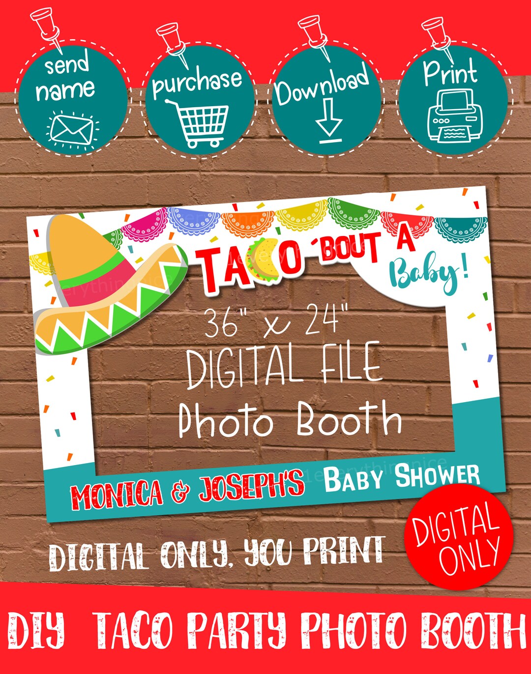 DIGITAL DOWNLOAD Taco Bout a Baby Theme 36" X 24" Landscape Photo Booth ...