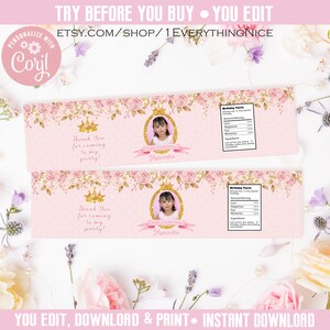 Princess Editable Instant DOWNLOAD Pink Floral and Gold Royal Birthday ...
