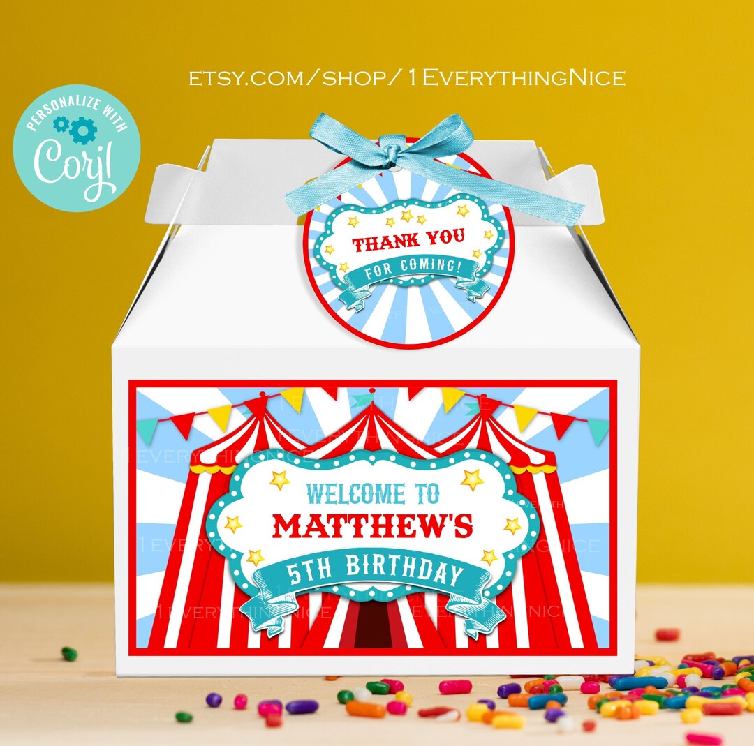 Carnival Circus Red Theme Gable Box Label Instant Digital Download ...