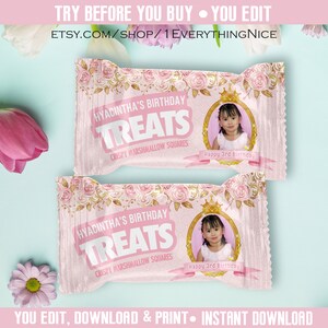 Princess Editable Instant DOWNLOAD Pink Floral and Gold Royal Birthday ...