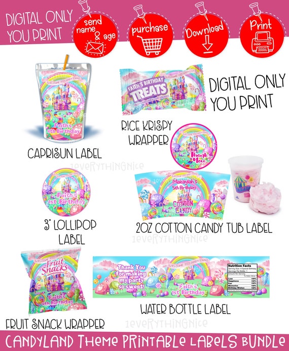 Candyland Candy Land Theme Birthday Digital Printables Labels ...
