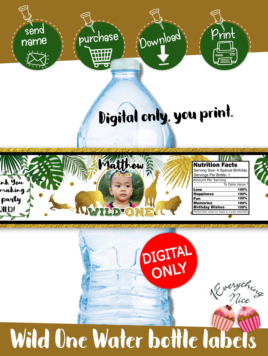 DIGITAL DOWNLOAD Wild One Theme Birthday Water Bottle Labels Wrappers ...
