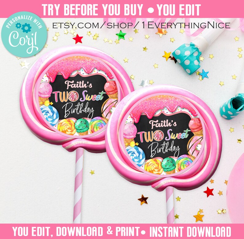 Editable DIGITAL Instant DOWNLOAD Pink Two Sweet Sweets Donuts - Etsy