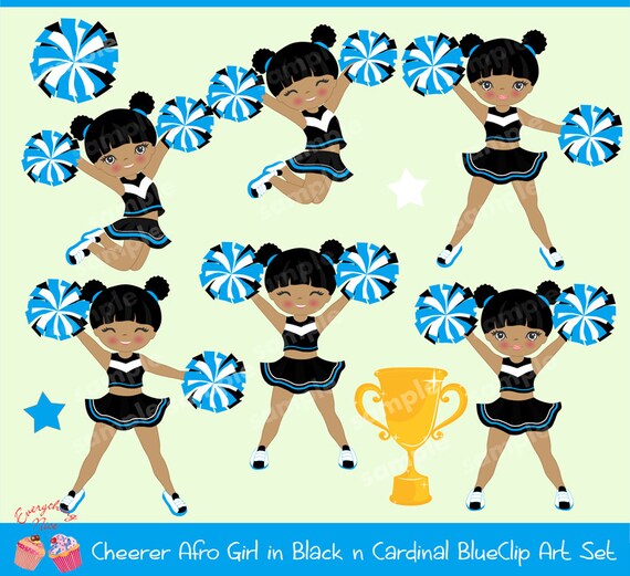 Cheerer Afro Girl (Black and Cardinal Blue) Clipart Set by 1Everything ...