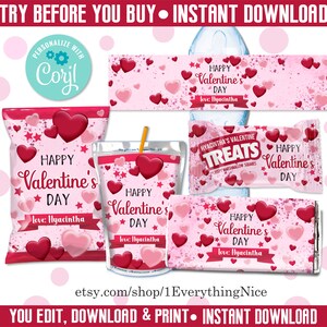 Editable DIGITAL DOWNLOAD Valentine Valentine Theme Favors Treats ...