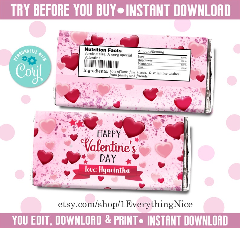 Editable DIGITAL DOWNLOAD Valentine Valentines Day Candy Bar - Etsy