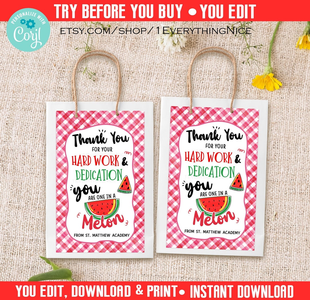One in A Melon Hard Work Dedication Appreciation 5x8 Gift Paper Bag ...