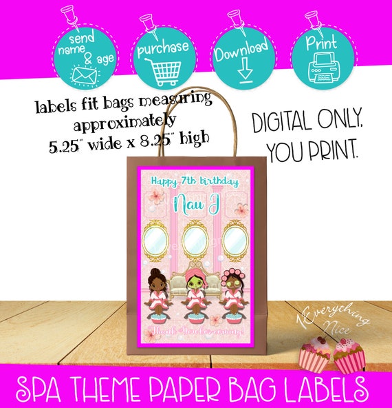 Digital Download Spa Party Theme Gift Bag Labels Birthday Digital ...