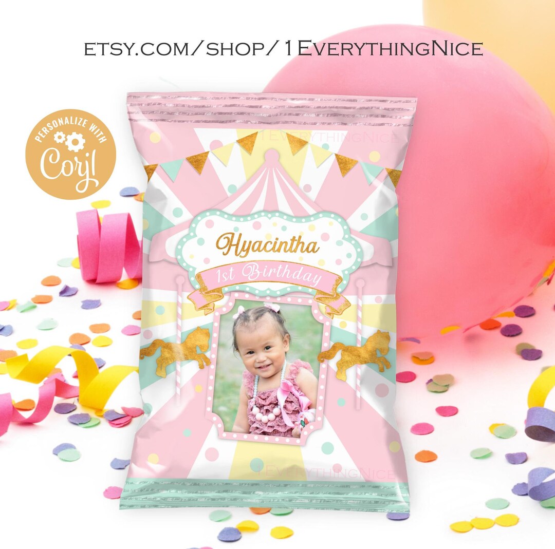 Carousel Carnival Circus Pink Mint Yellow Pastel First 1st Birthday ...