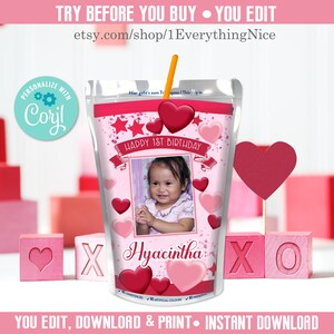 Editable DIGITAL DOWNLOAD Valentine Valentine Theme Birthday Favors ...