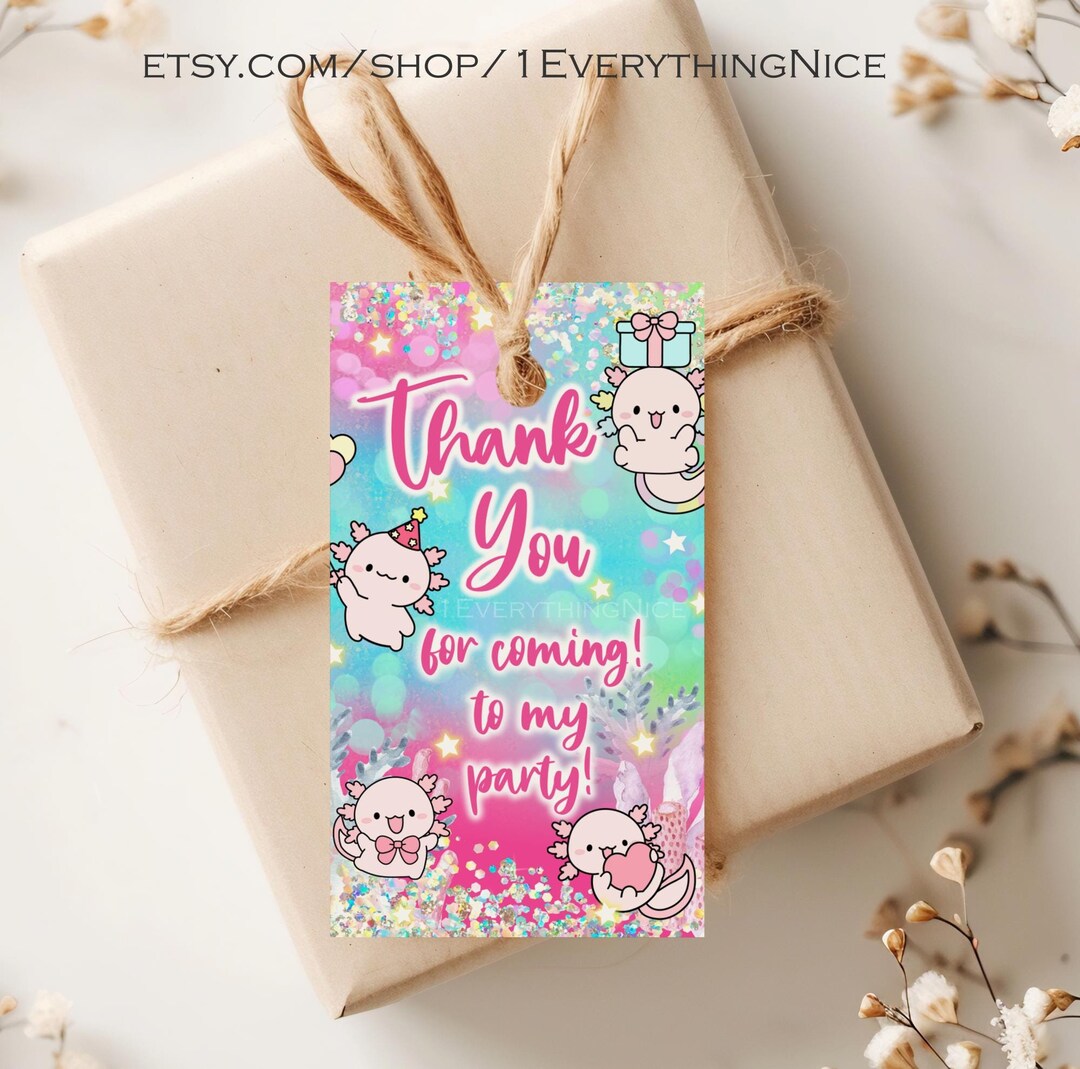 Axolotl Cute Fun Theme Magical Birthday Party Thank You Tags Labels ...