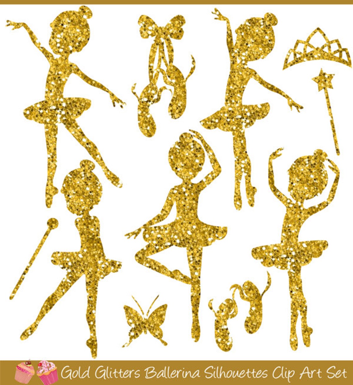 Gold Glitters Ballerina Silhouettes 2 Clipart Set - Etsy