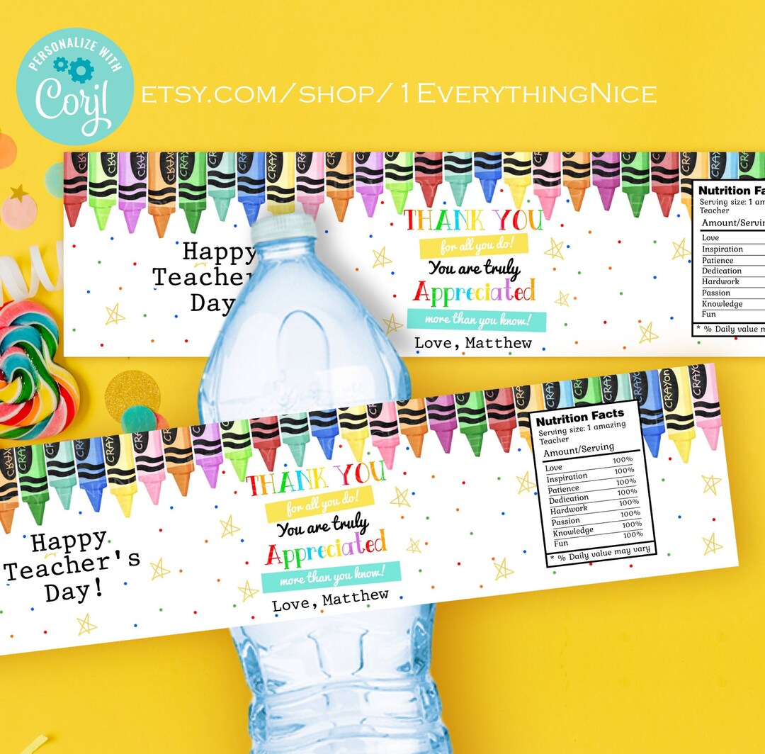 Editable Teachers Appreciation Week Water Bottle Label Instant Digital ...