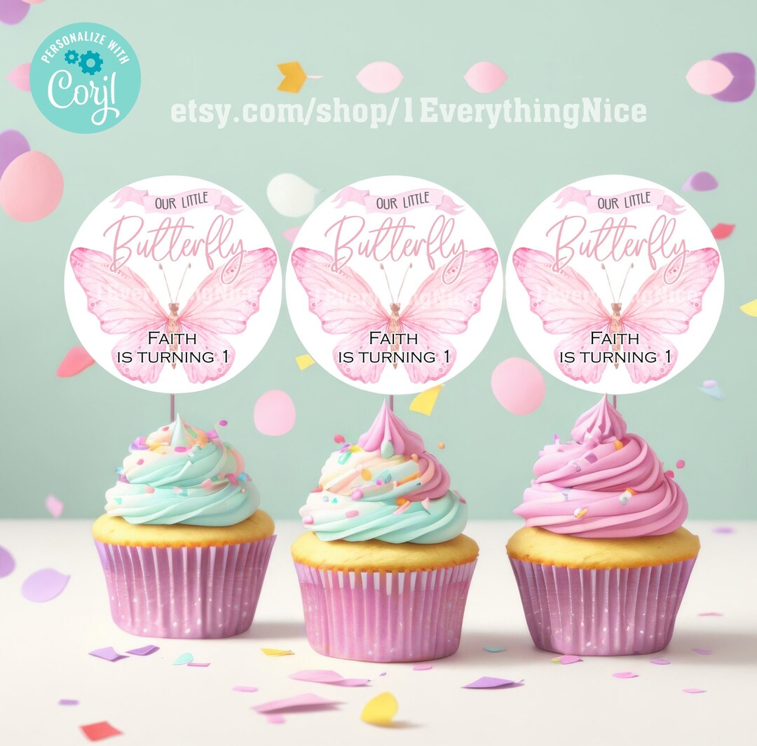 Pink Butterfly Butterflies Theme 2 Cupcake Topper Birthday Baby Shower ...