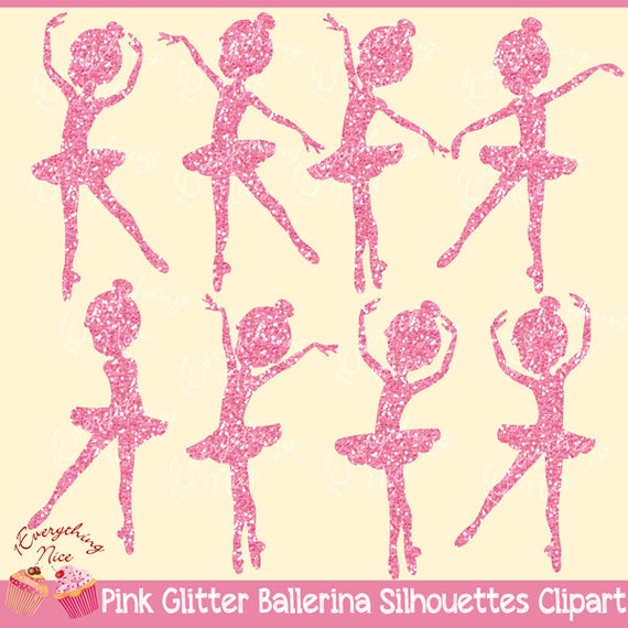 Pink Glitter Ballerina Silhouettes 2 Clipart Set by 1Everything Nice ...