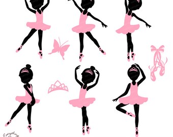 African-american Ballerina in Pink Clipart Set | Etsy
