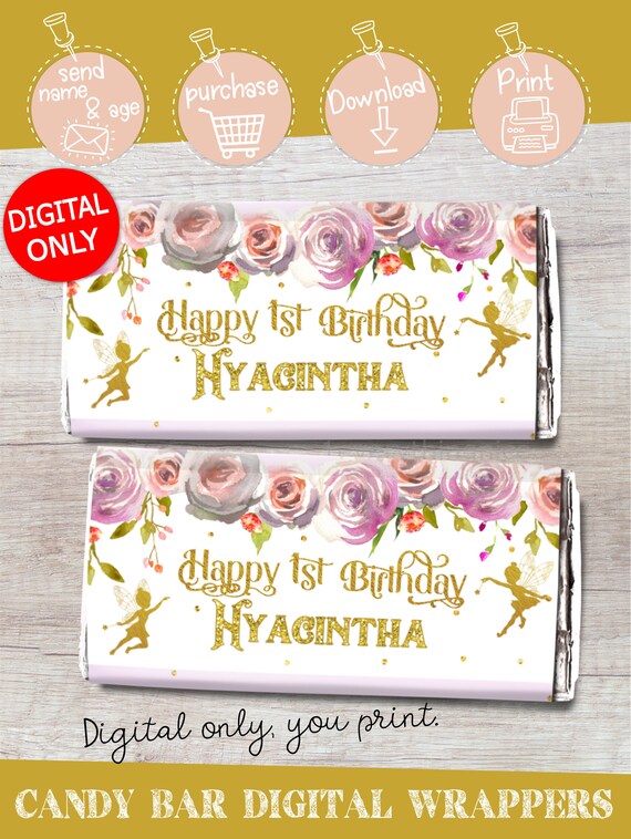 DIGITAL DOWNLOAD Fairy Fairies Magical Birthday Candy Bar Wrappers ...