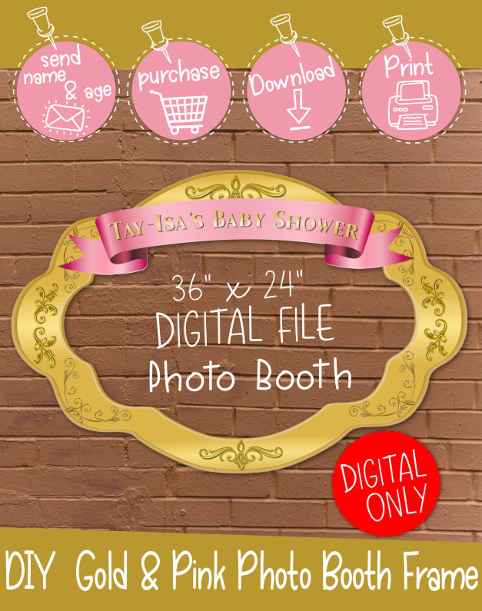 DIGITAL DOWNLOAD Gold and Pink Photo Booth Frame 36 X | Etsy